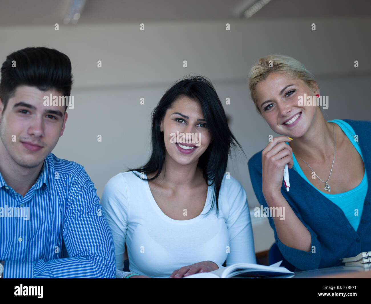 happy students group study in classroom Stock Photo - Alamy