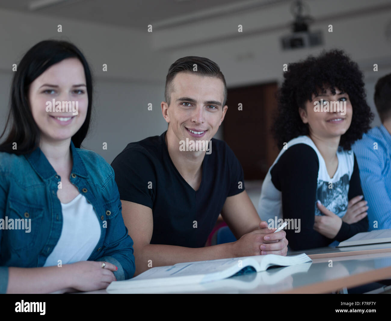 happy students group study in classroom Stock Photo - Alamy