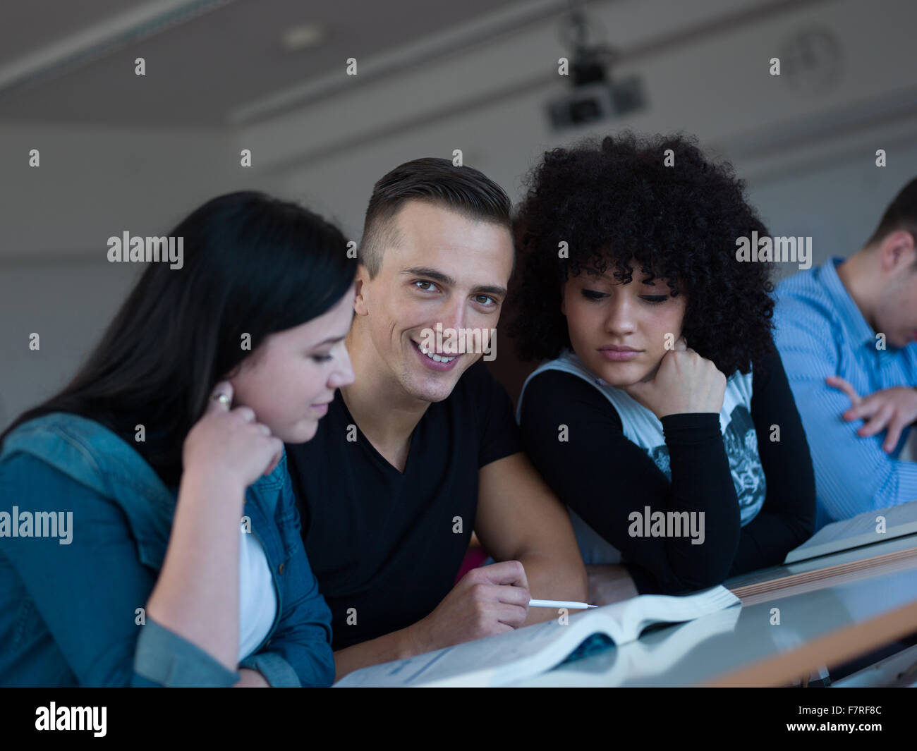 happy students group study in classroom Stock Photo - Alamy