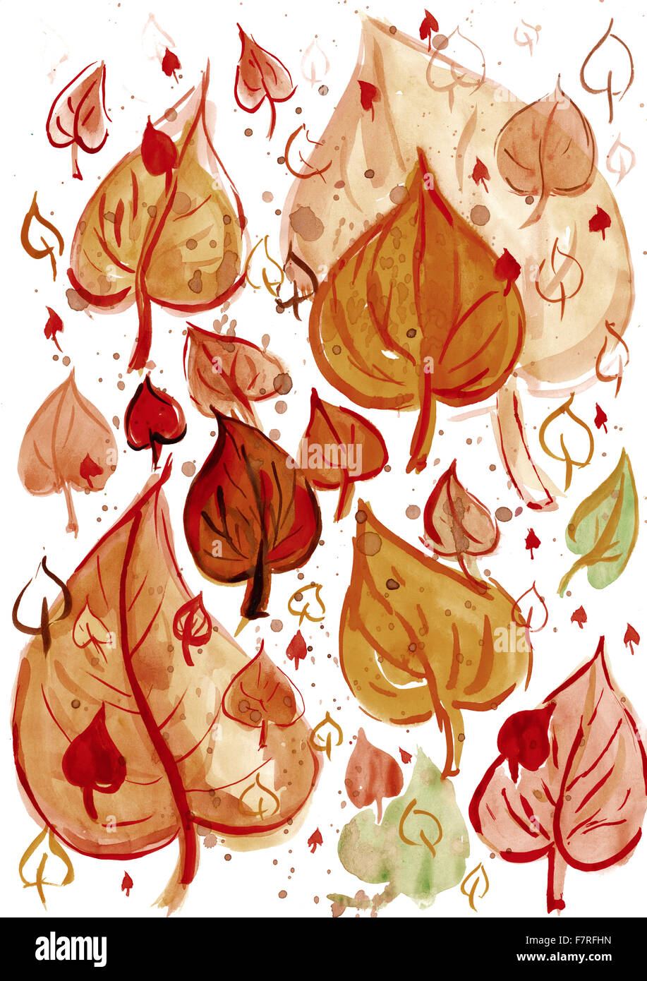 autumn leaves background, watercolor paint on paper Stock Photo - Alamy