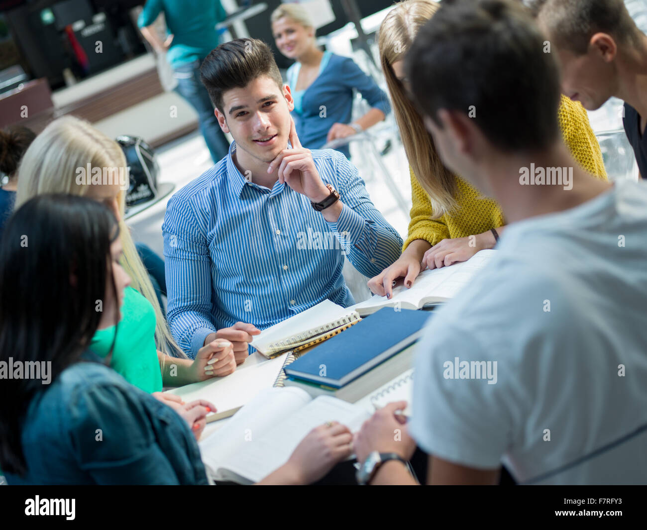 happy students group study in classroom Stock Photo - Alamy