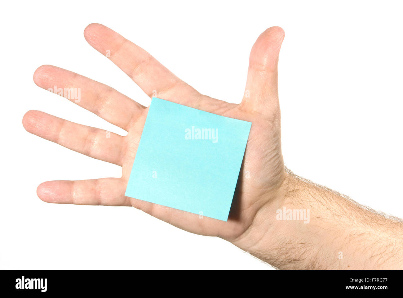 Blank Blue Note On Palm of Hand Stock Photo - Alamy