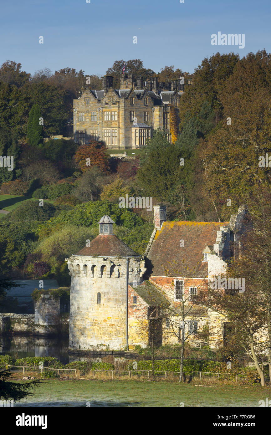The autumn at Scotney Castle, Kent. The medieval moated Old Scotney ...
