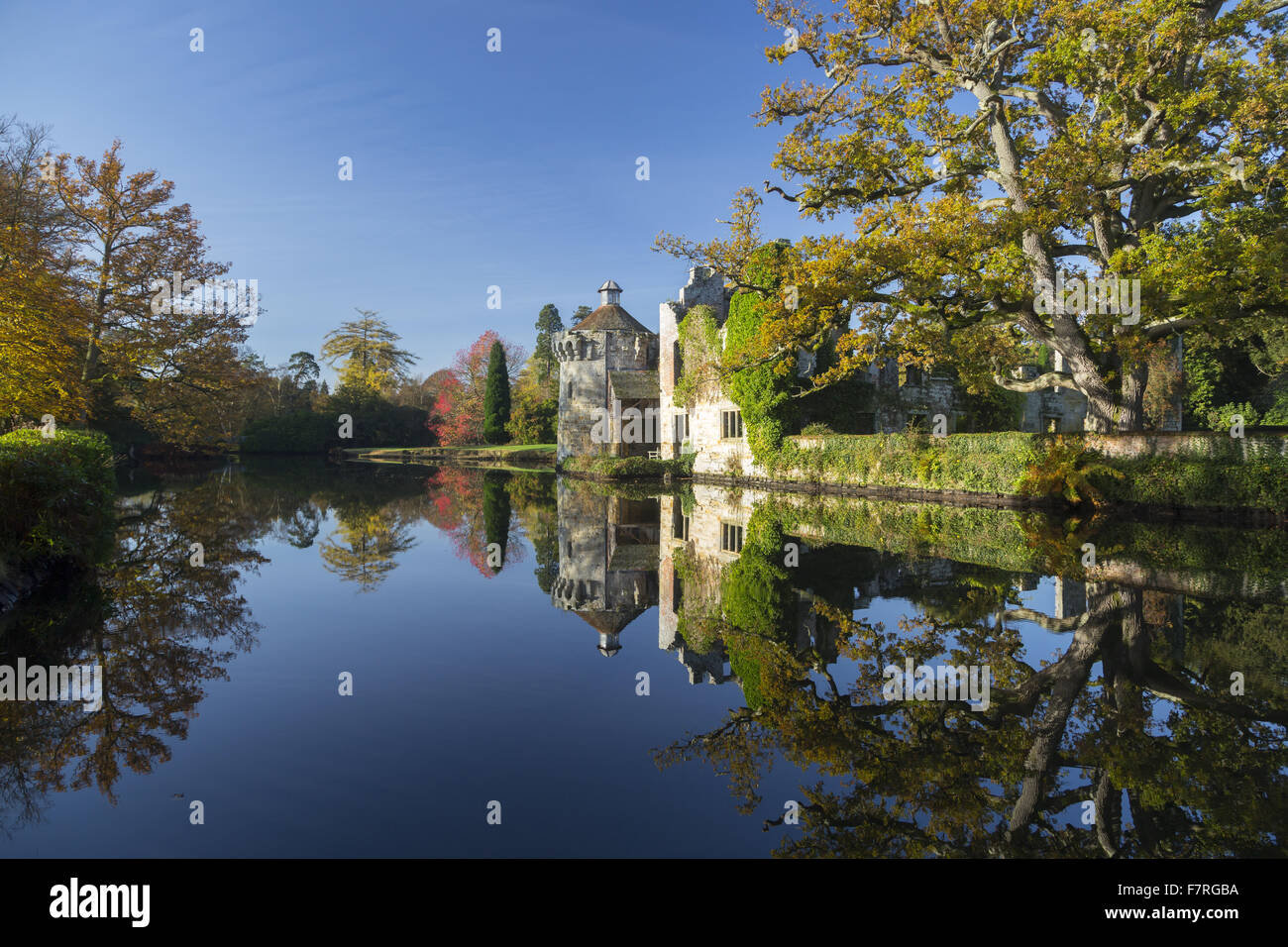 The autumn at Scotney Castle, Kent. The medieval moated Old Scotney ...