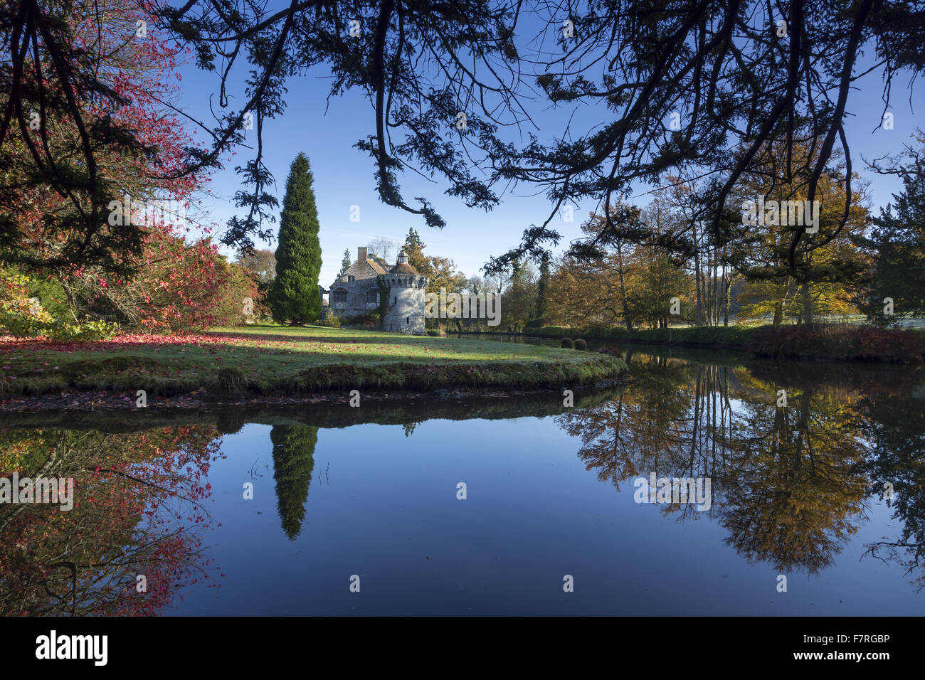 The autumn at Scotney Castle, Kent. The medieval moated Old Scotney ...