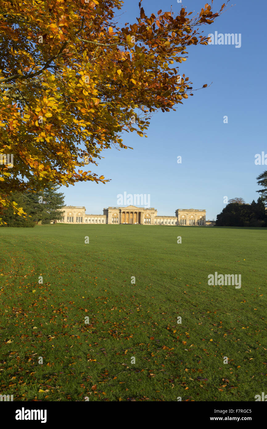 Stowe House in the autumn at Stowe, Buckinghamshire. Stowe is a ...