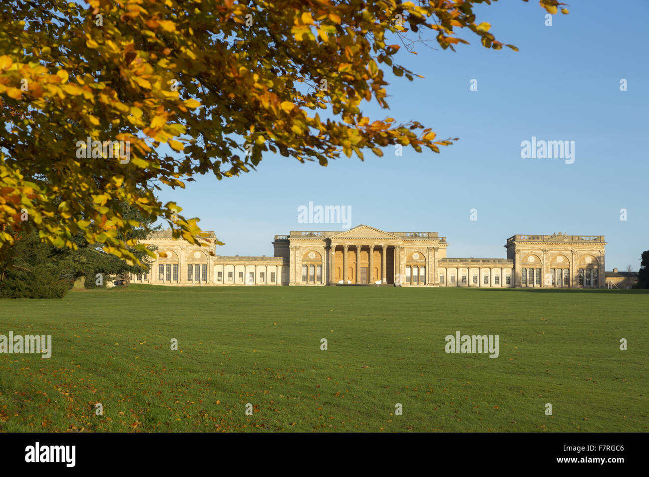Stowe House in the autumn at Stowe, Buckinghamshire. Stowe is a ...