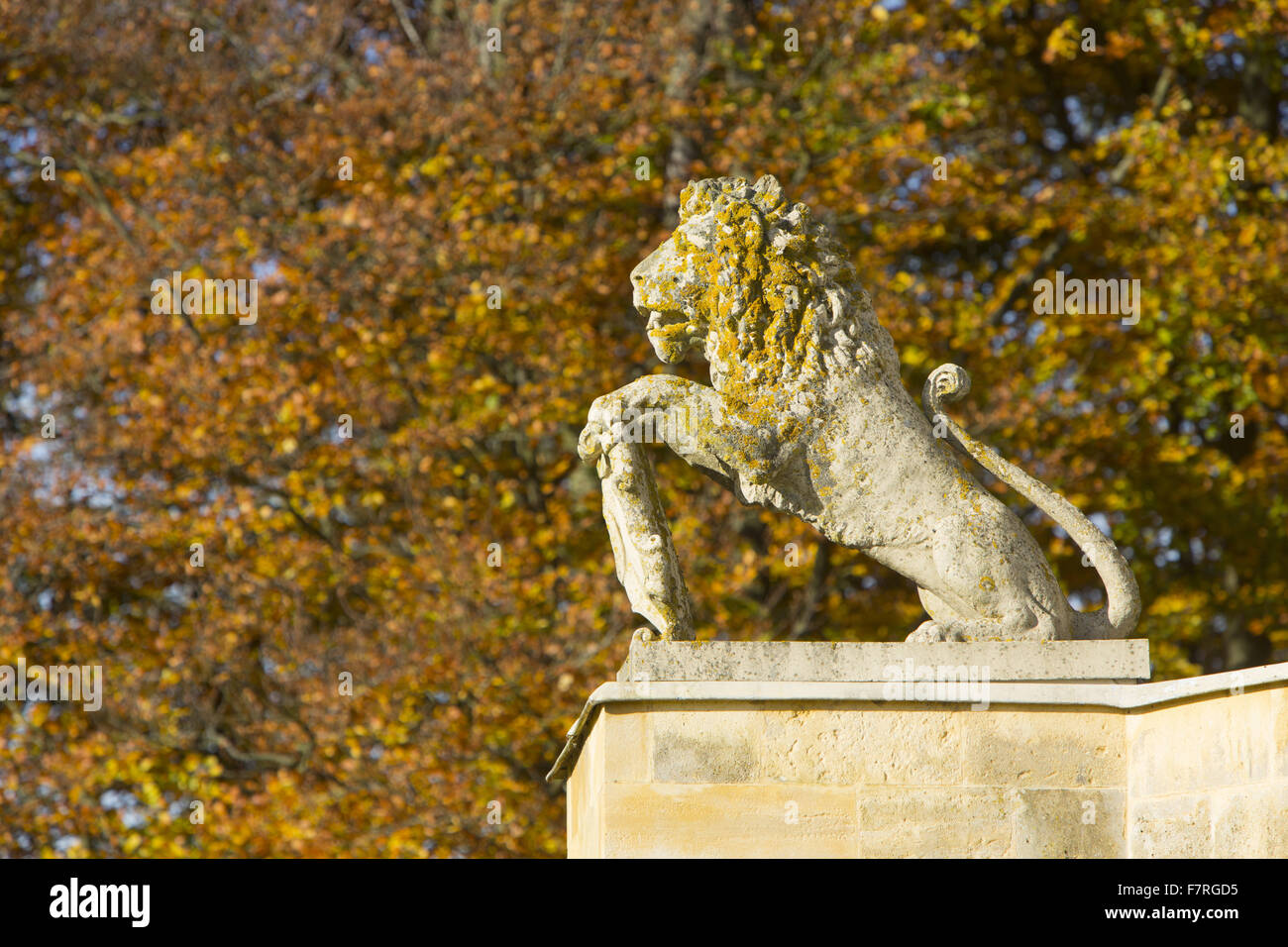 The Cobham Monument in the autumn at Stowe, Buckinghamshire. Stowe is a ...