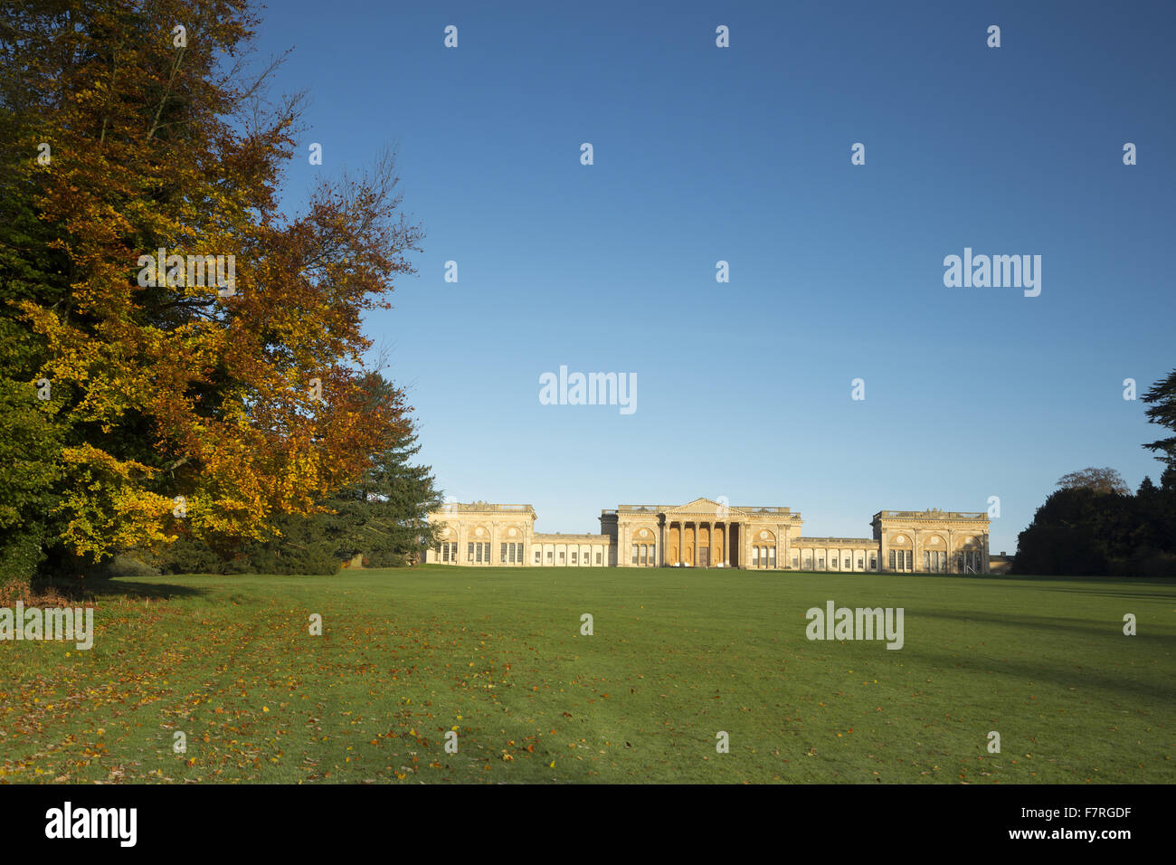 Stowe House in the autumn at Stowe, Buckinghamshire. Stowe is a ...