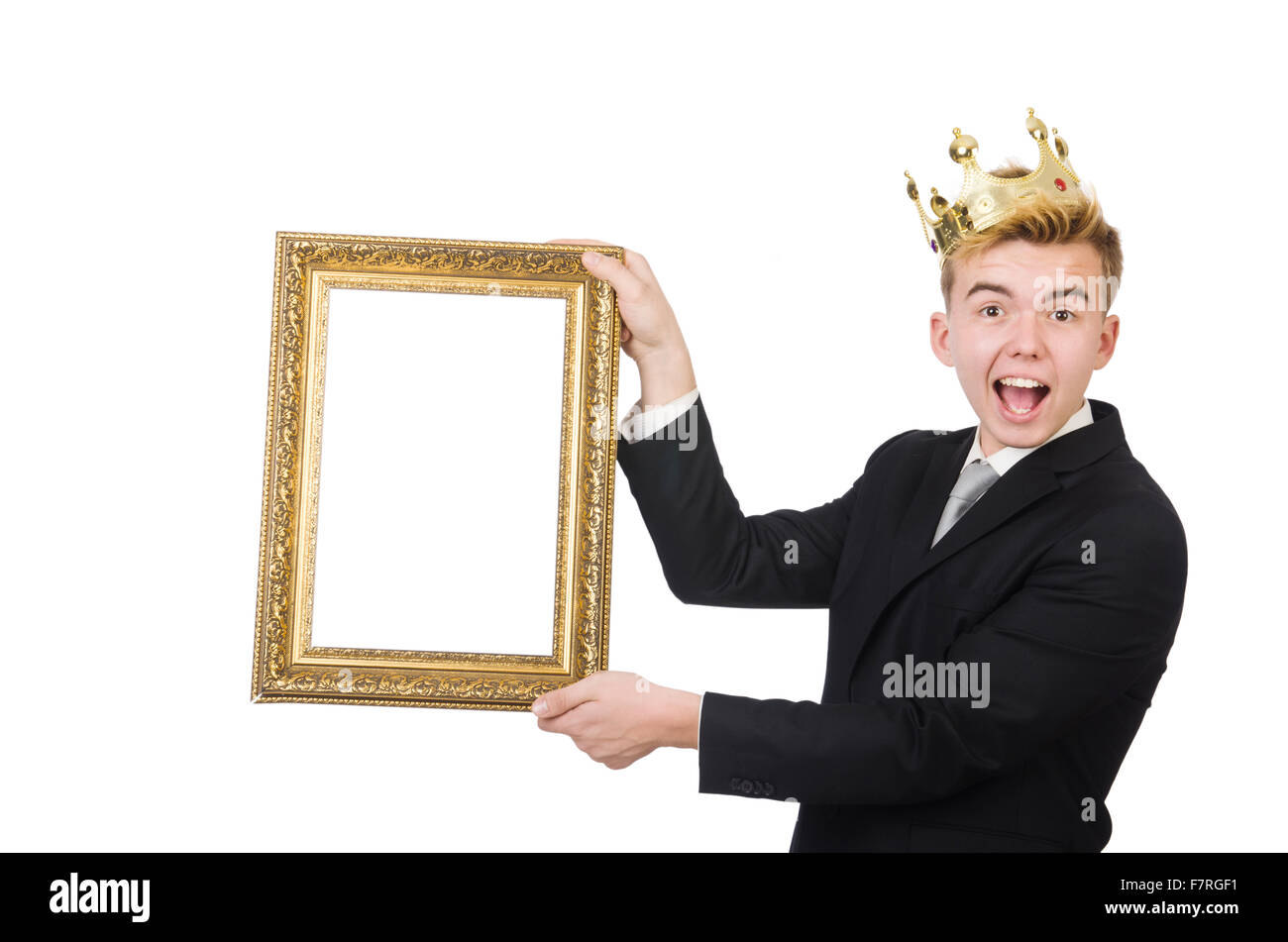 Man with picture frame isolated on the white Stock Photo - Alamy