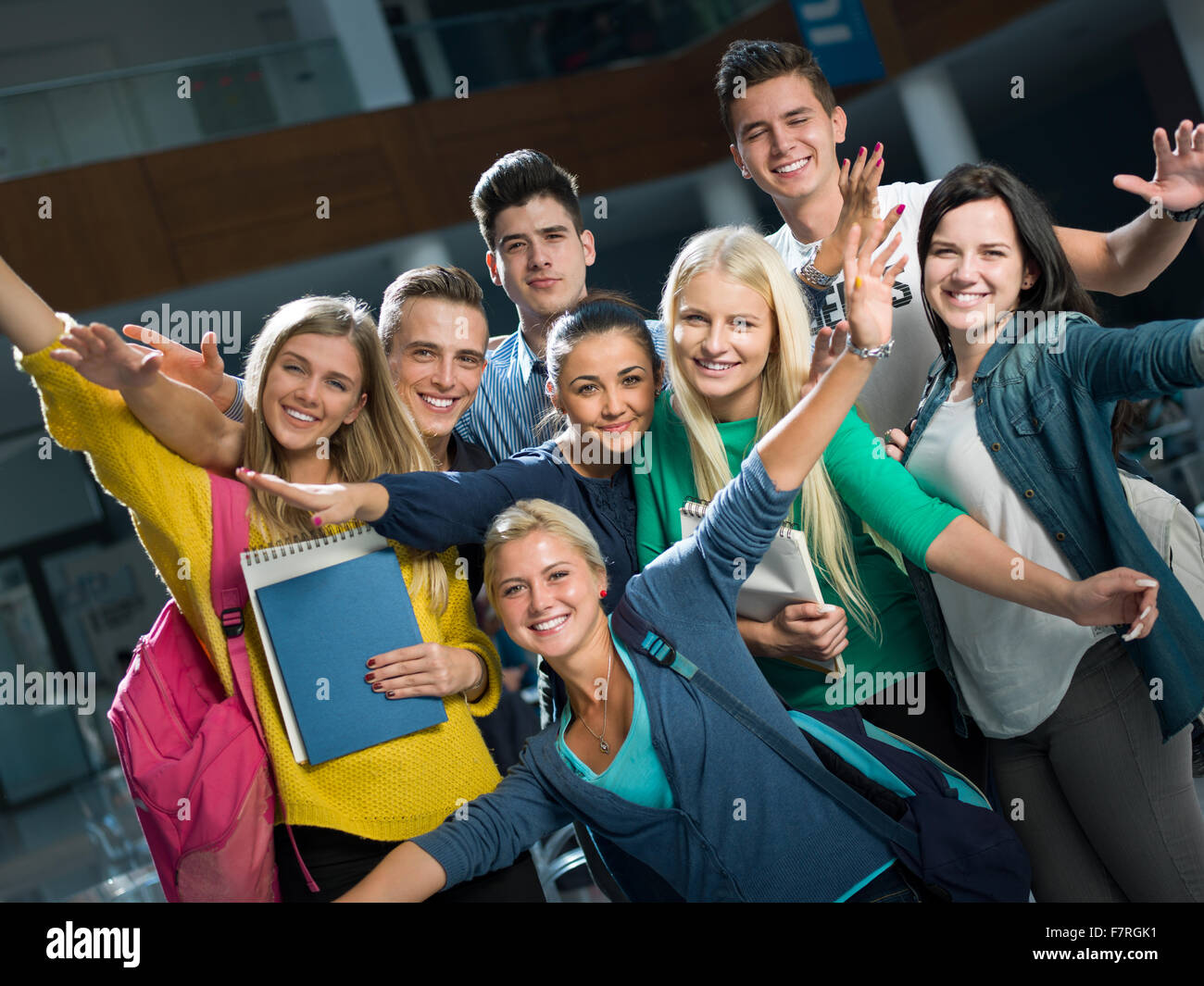 happy students group study in classroom Stock Photo - Alamy
