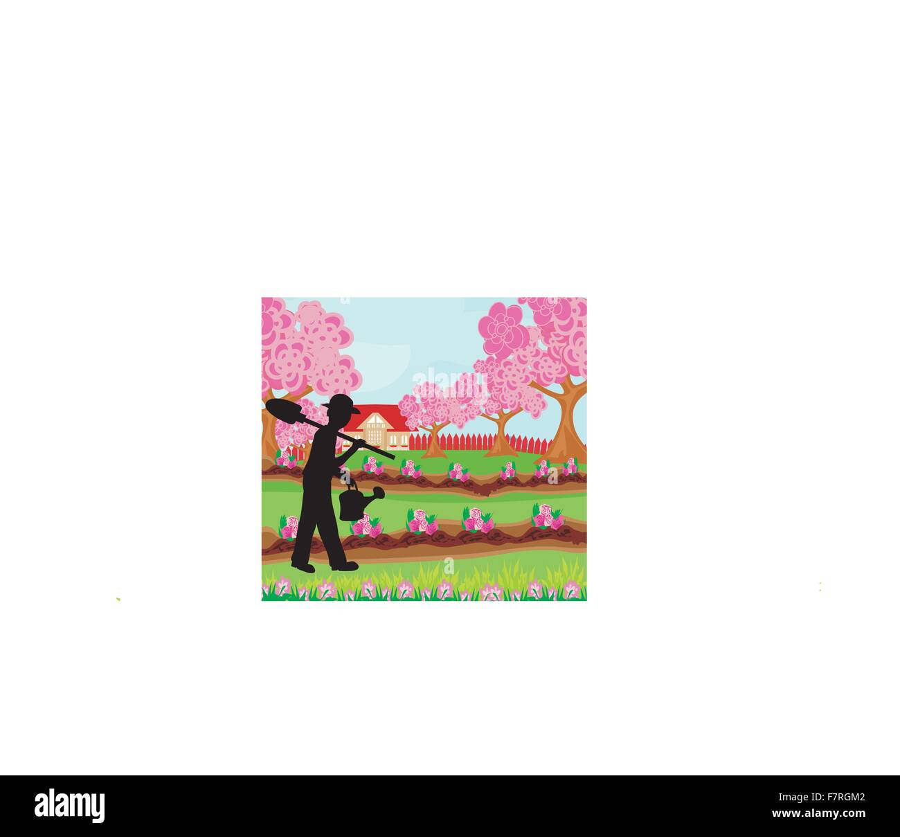 Gardener tree shovel watering Cut Out Stock Images & Pictures - Alamy
