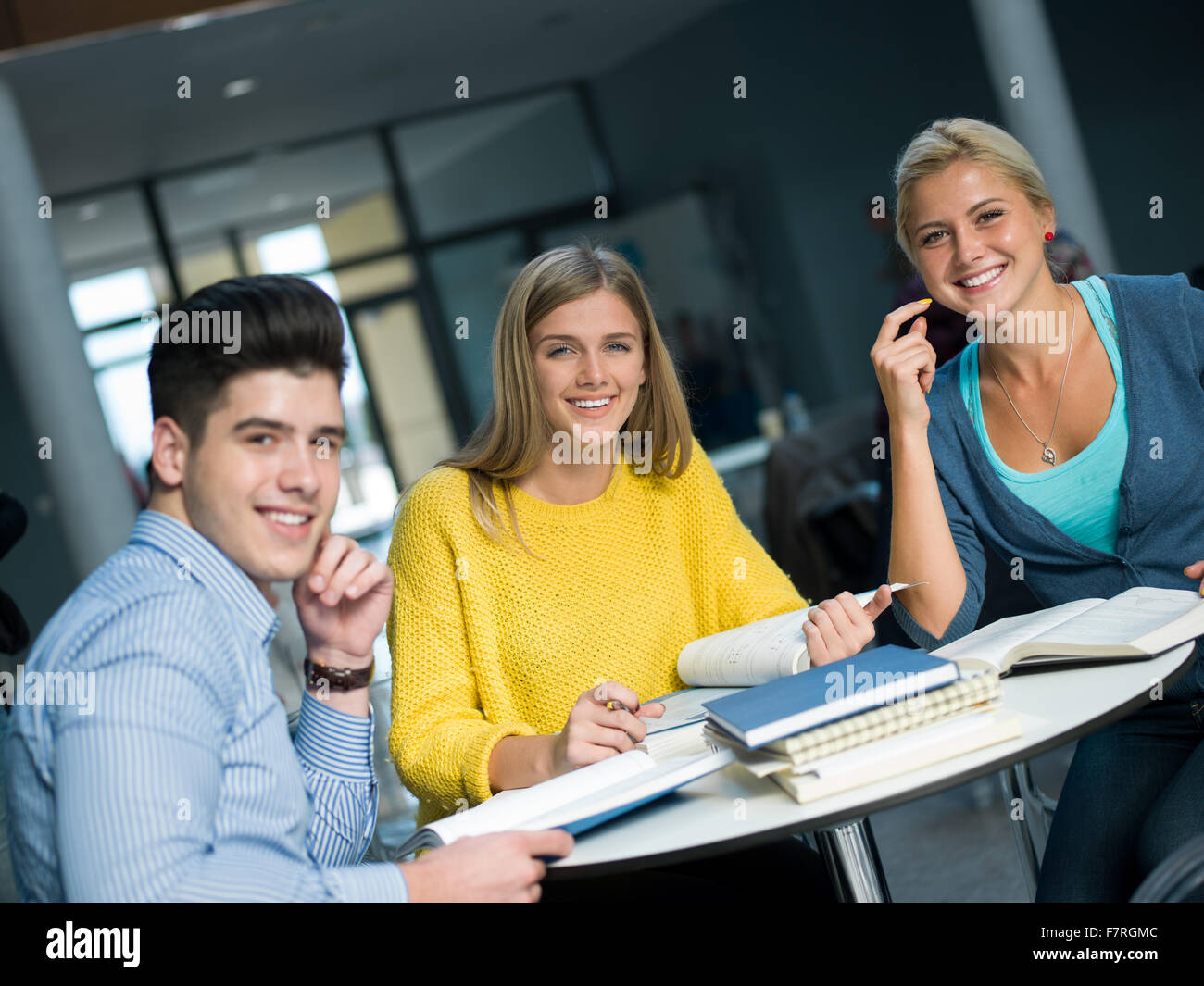 happy students group study in classroom Stock Photo - Alamy