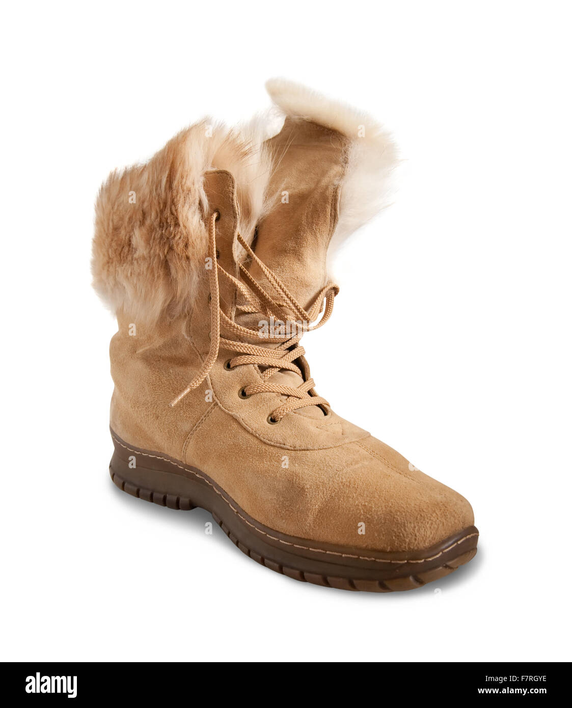 beige Shammy fur boot isolated on white background Stock Photo - Alamy