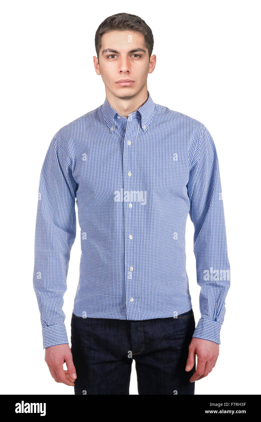 Male model with shirt isolated on white Stock Photo - Alamy