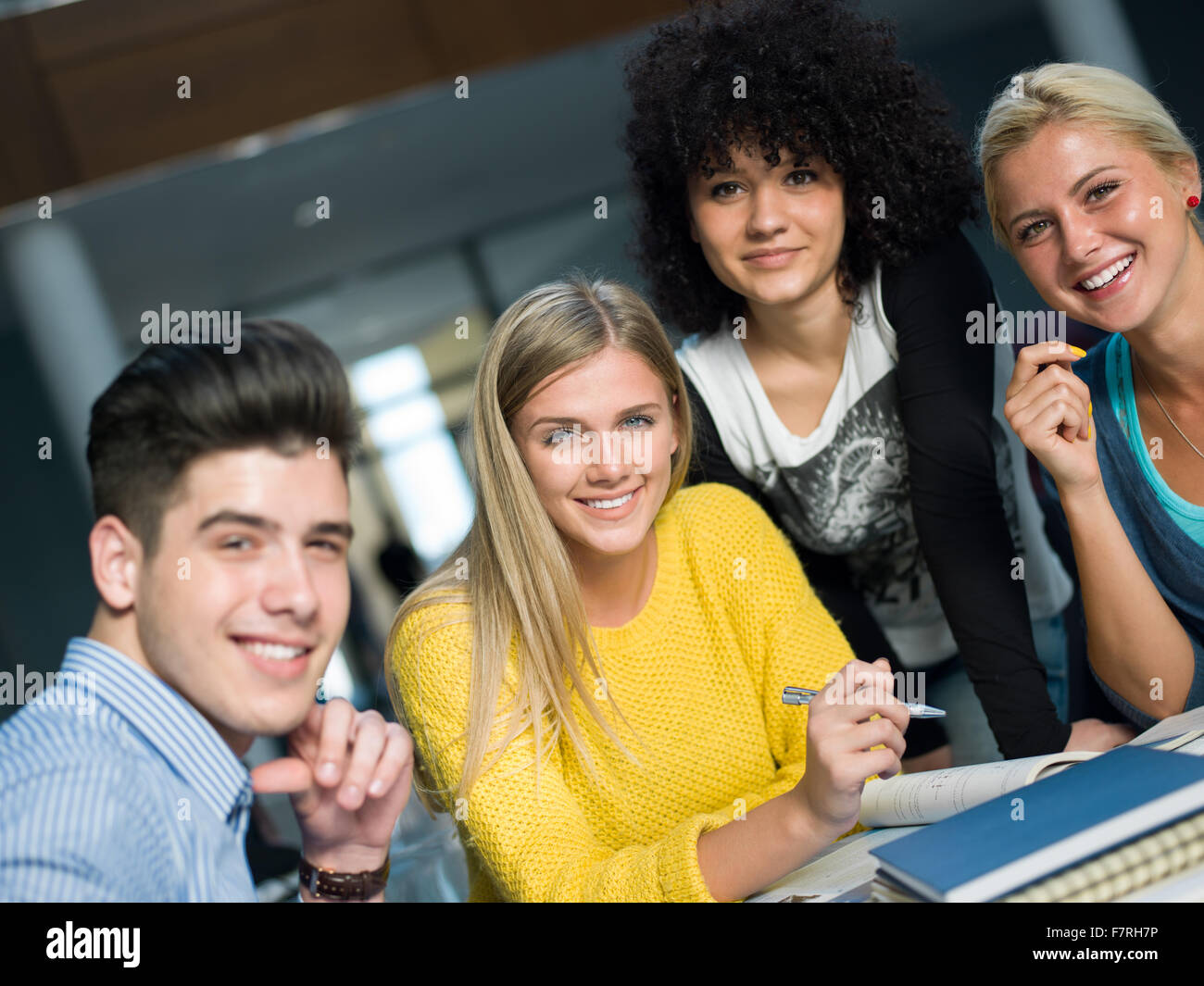 happy students group study in classroom Stock Photo - Alamy