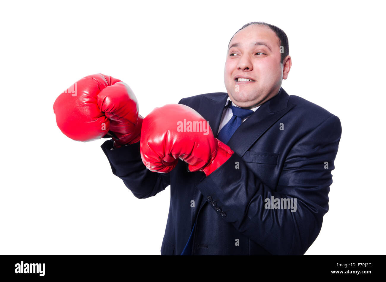 Young businessman boxer isolated on white Stock Photo - Alamy