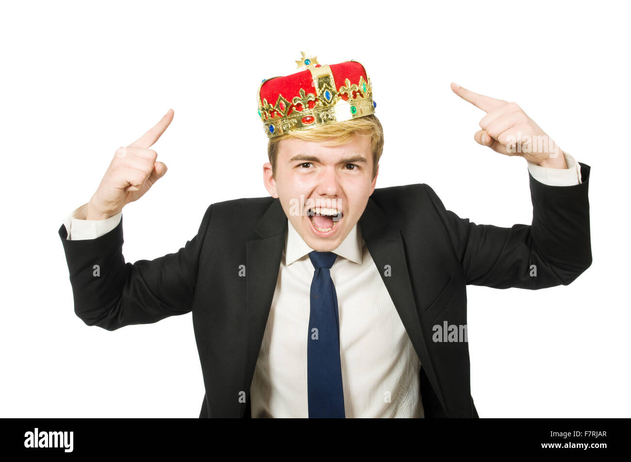 Businessman with crown isolated on white Stock Photo - Alamy