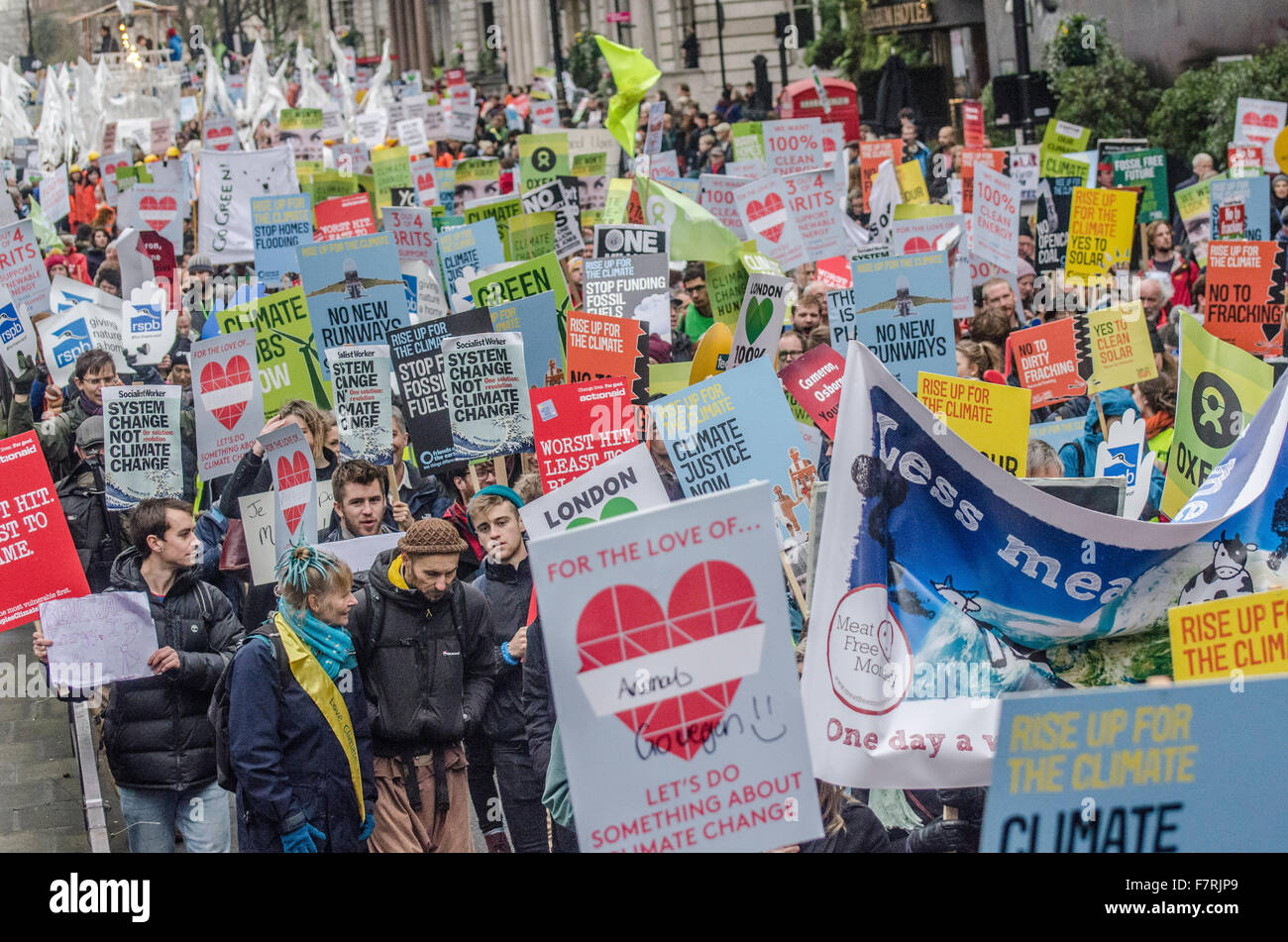People taking part in the Climate March to Westminster, Millbank. This ...