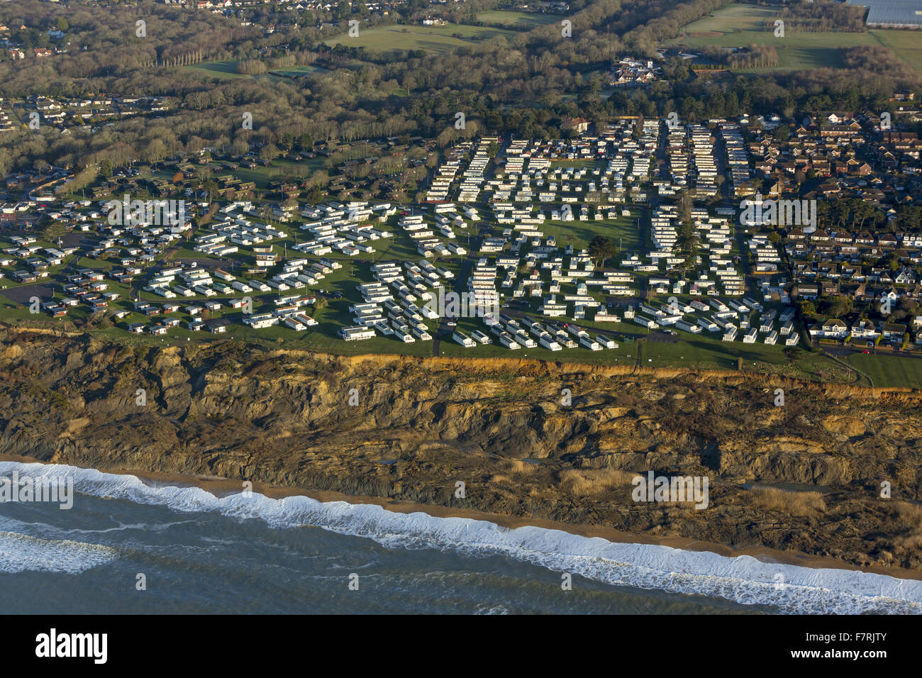 An aerial view of coastal static homes at Barton in the south west of ...