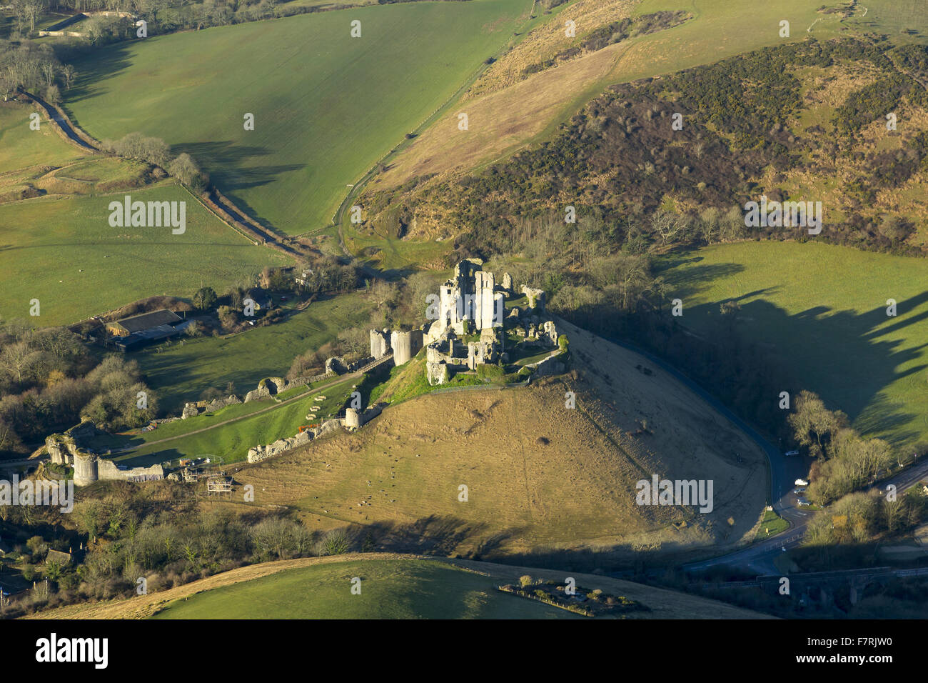An aerial view of Corfe Castle, Dorset Stock Photo - Alamy