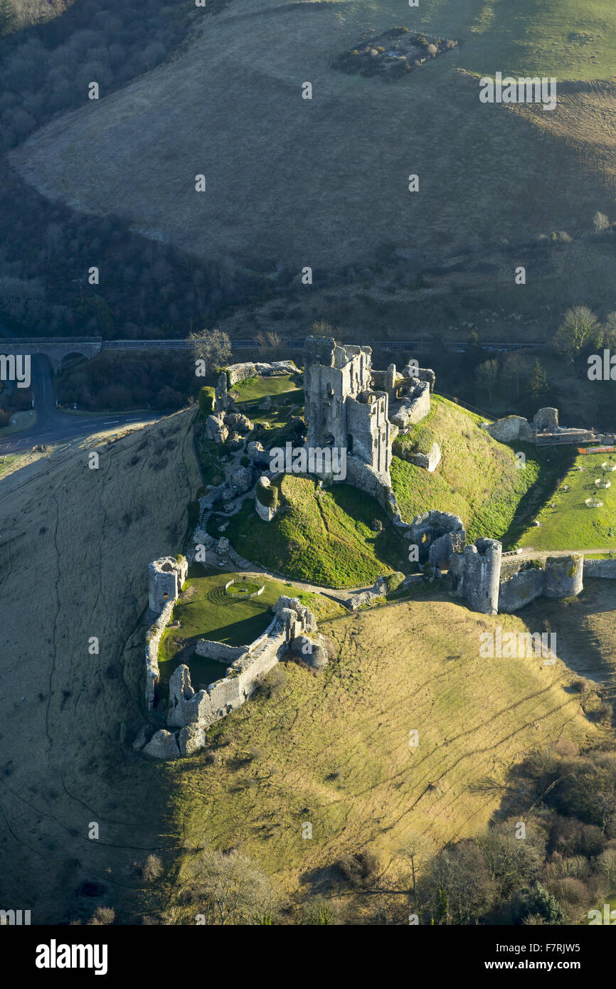 An aerial view of Corfe Castle, Dorset Stock Photo - Alamy