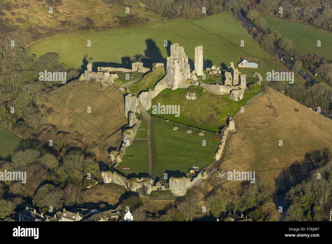 An aerial view of Corfe Castle, Dorset Stock Photo - Alamy