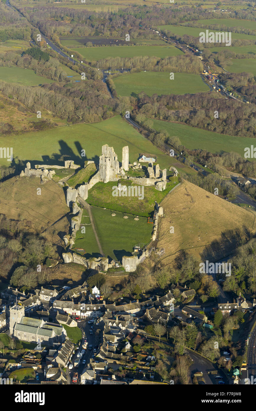 An aerial view of Corfe Castle, Dorset Stock Photo - Alamy