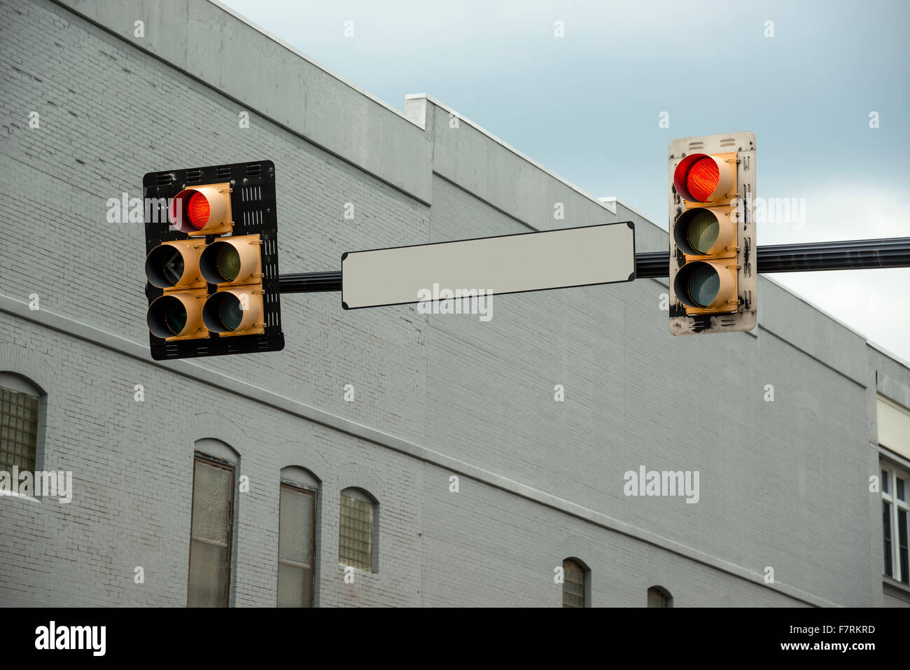 Blank Street Sign With Red Light Stock Photo - Alamy