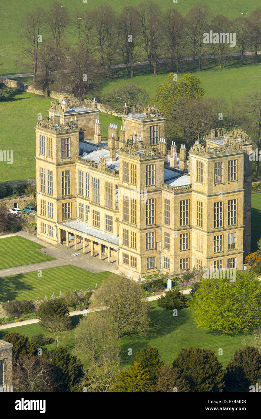 An aerial view of Hardwick Hall, Derbyshire. The Hardwick estate is ...