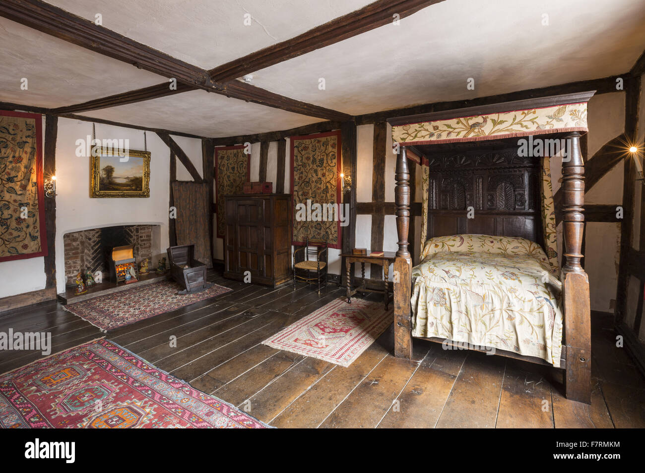 A bedroom at Greyfriars' House and Garden, Worcestershire. Set in the ...