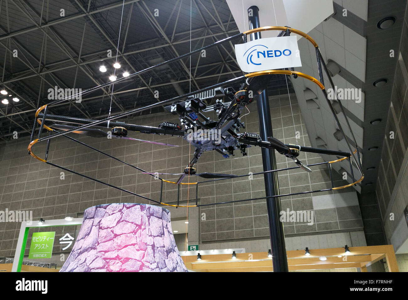 A drone created by NEDO on display at the International Robot Exhibition 2015 on December 2 ...