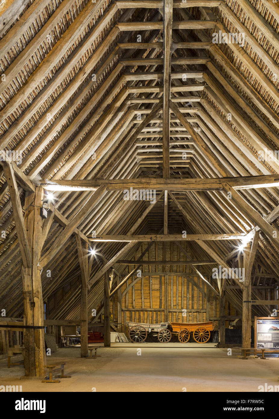 Inside Grange Barn, Essex. One of Europe's oldest timber-framed ...