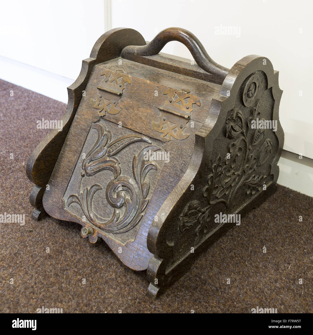 A coal box at Grange Barn, Essex. One of Europe's oldest timber-framed ...