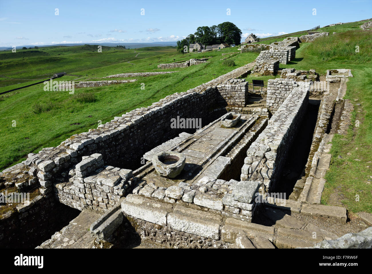 Hadrian's Wall and Housesteads Fort, Northumberland. This is one of the ...