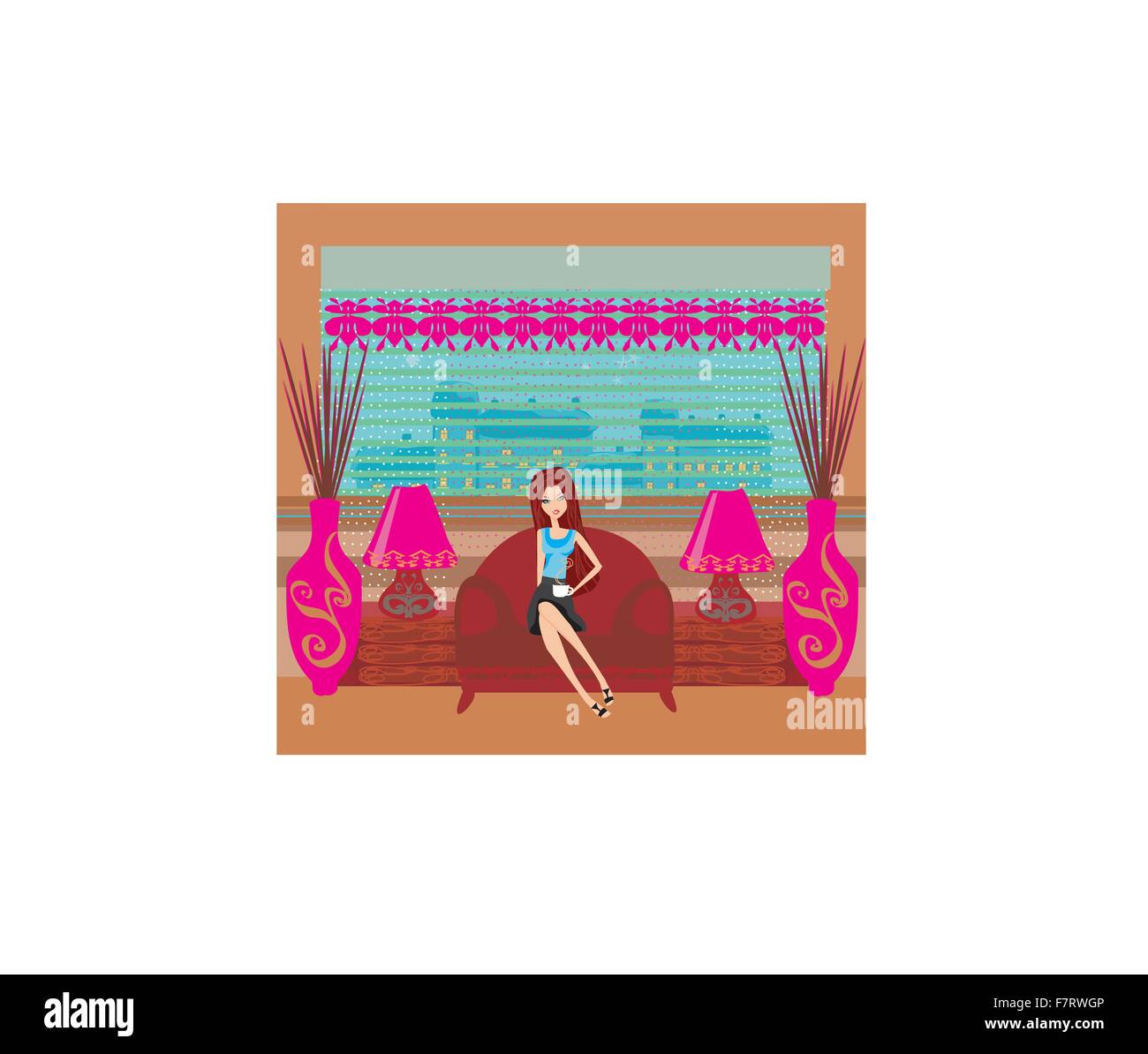 Woman comfortable living room Stock Vector Images - Alamy