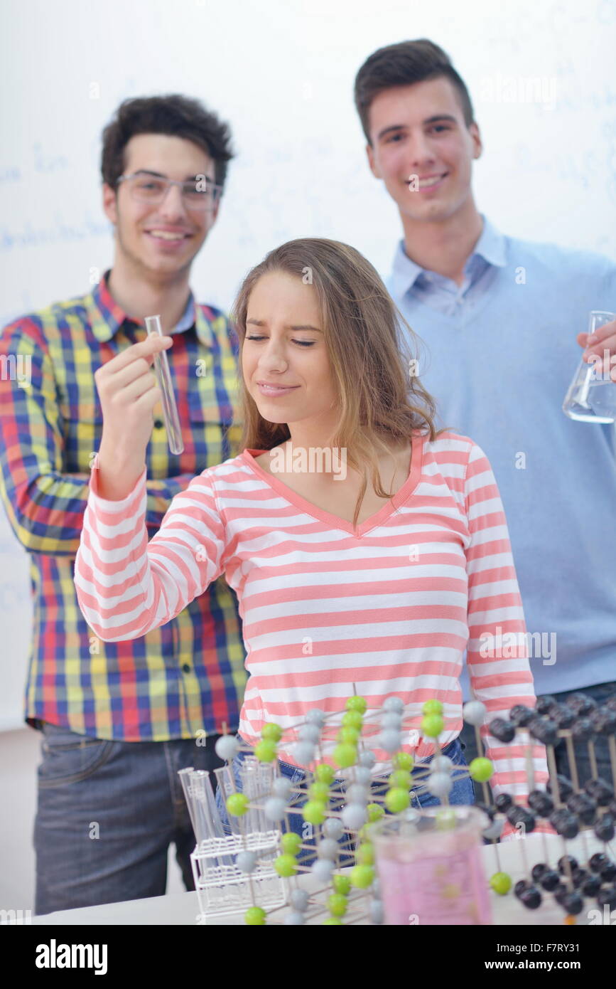 happy young teens group in school have fun an learning lessons Stock ...