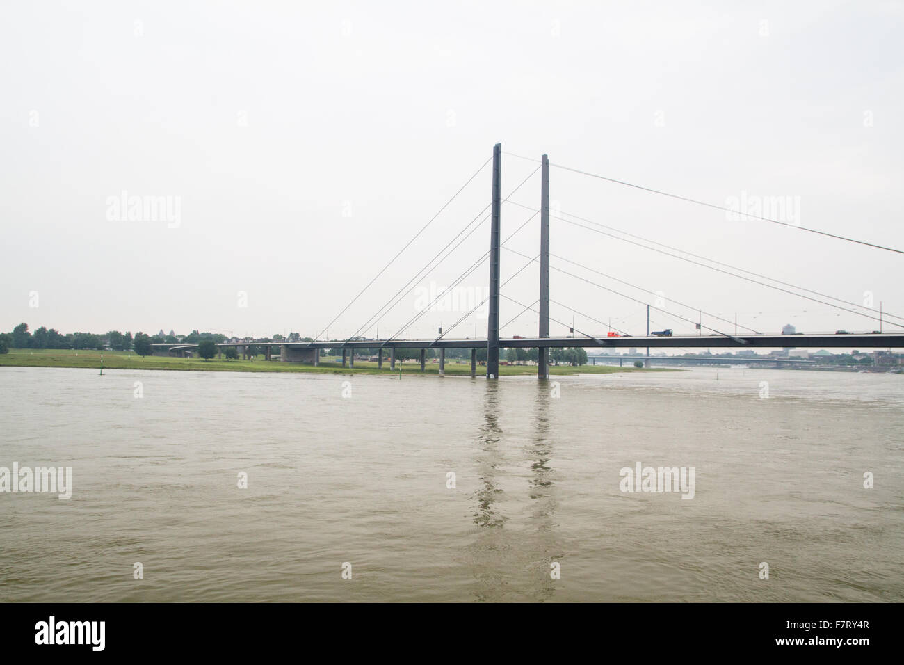 The famous highway bridge "Fleher" of Dusseldorf in Germany Stock Photo ...