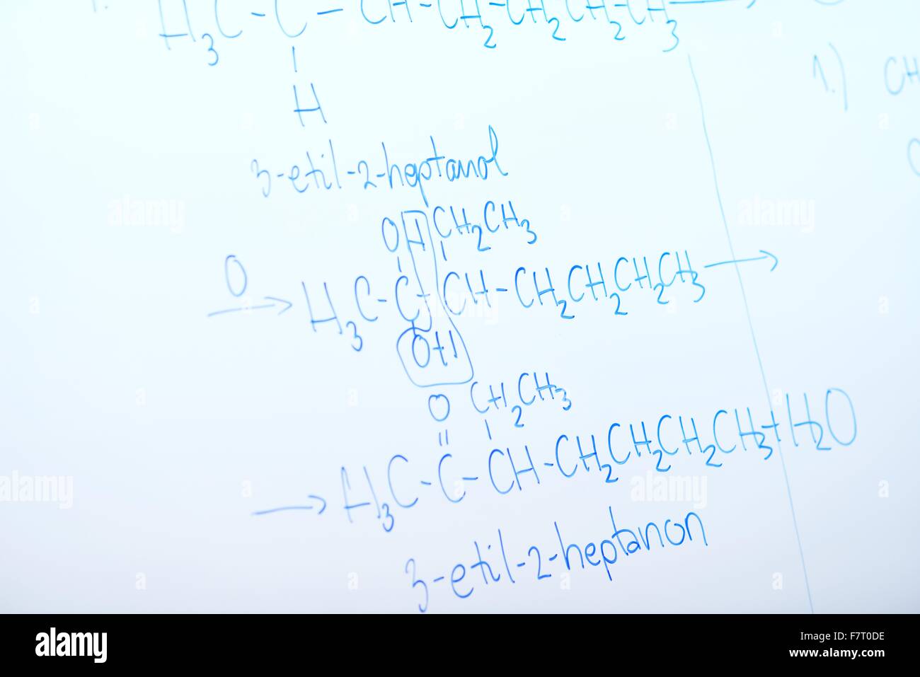 abstract science and chemical molecule structure on white board in ...