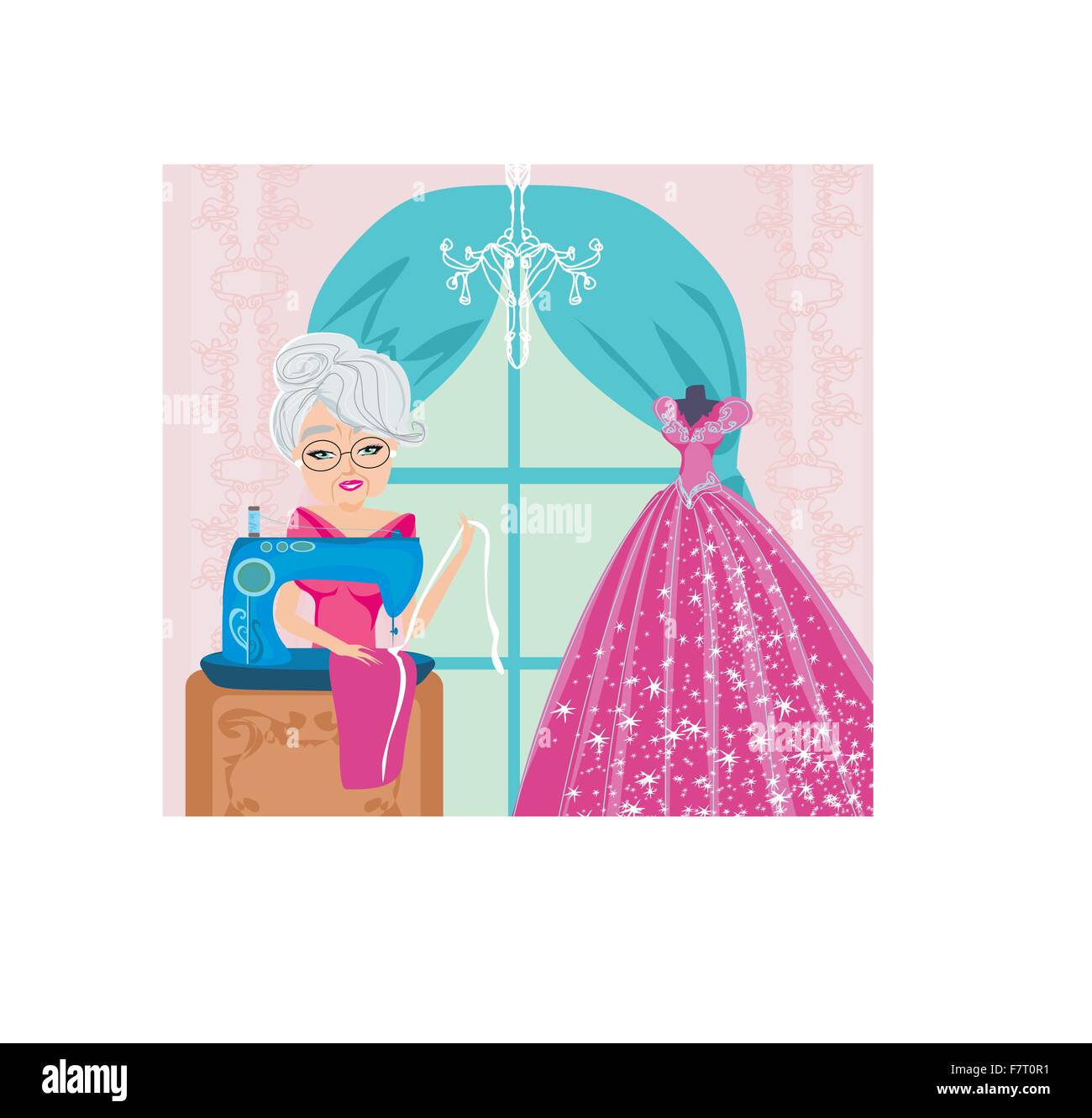 Fabric sew machine cartoon Cut Out Stock Images & Pictures - Alamy