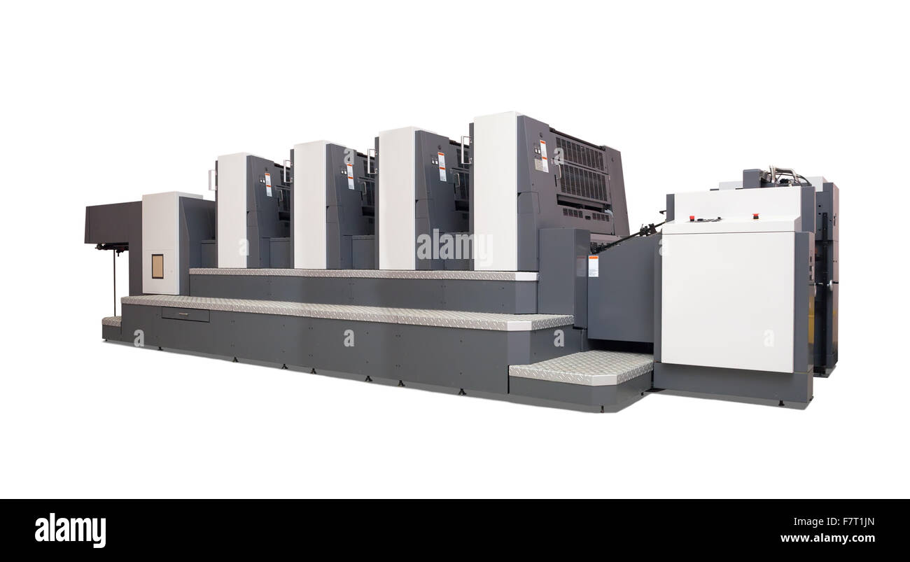 four-section offset printed machine. Isolated over white with clipping ...