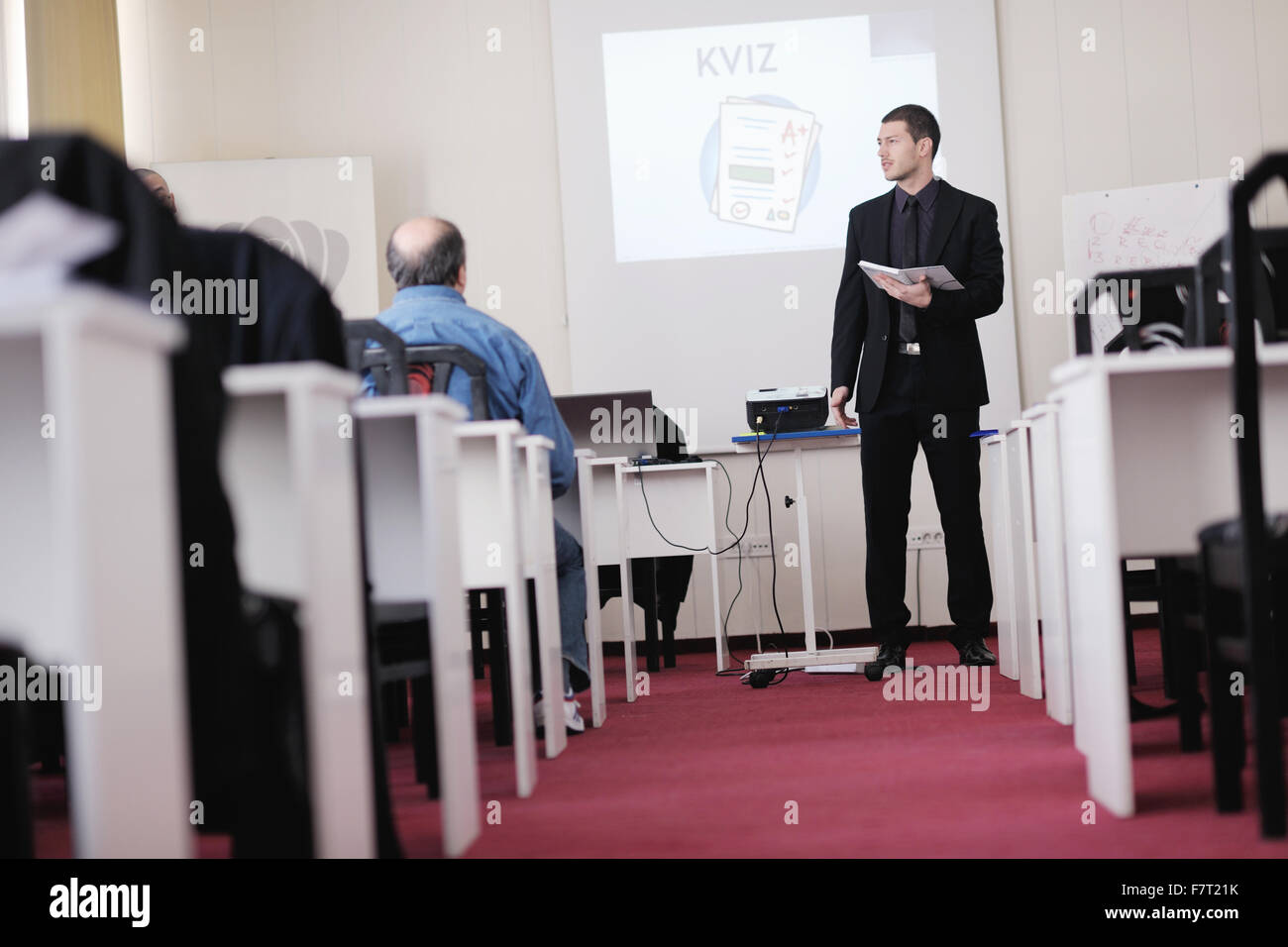 young business man giving presentation and education leassons on ...
