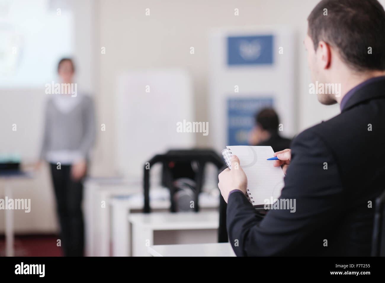 young business man giving presentation and education leassons on ...