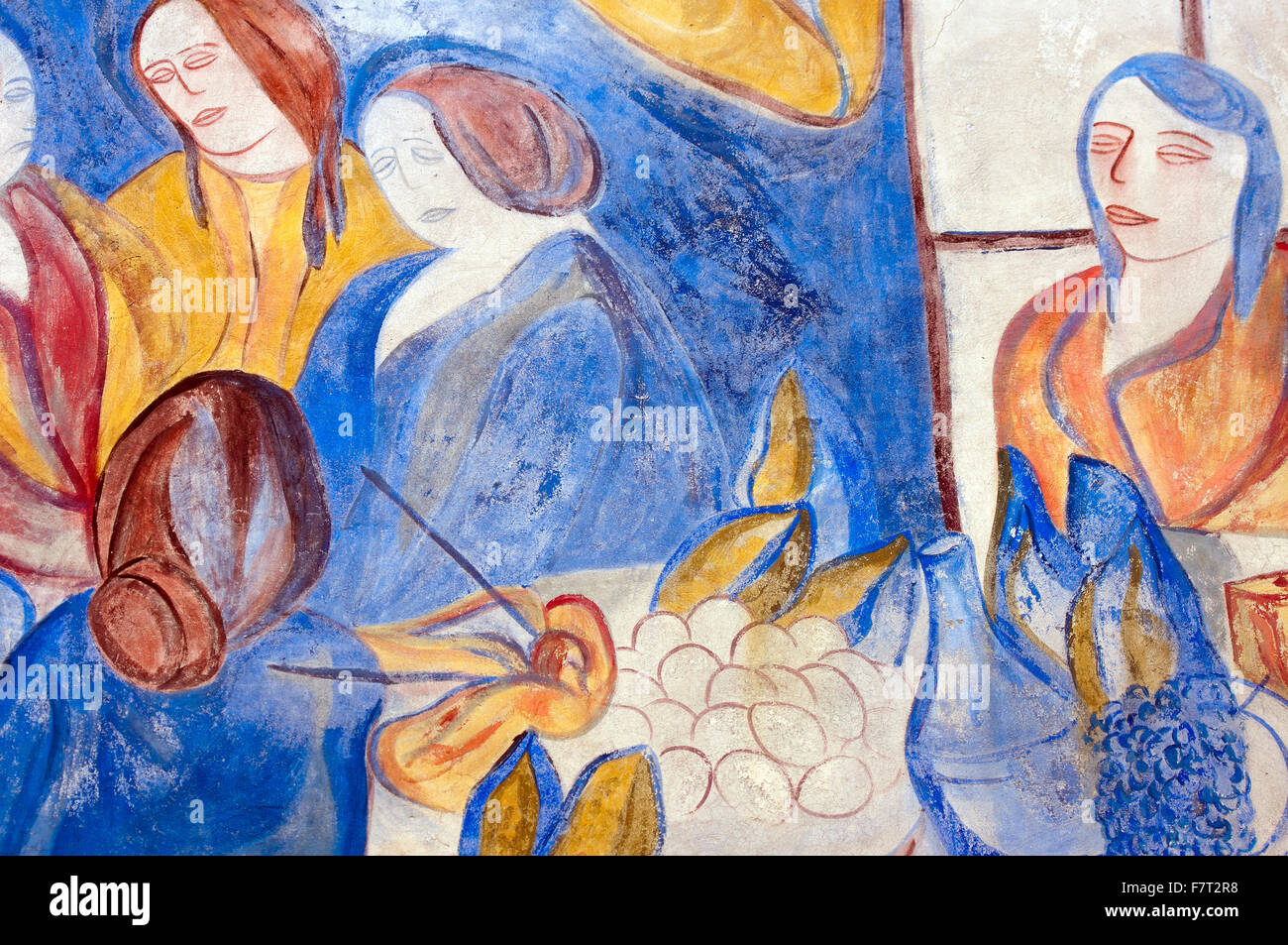 Mugnano, village of the painted walls, detail of fresco on the wall by ...