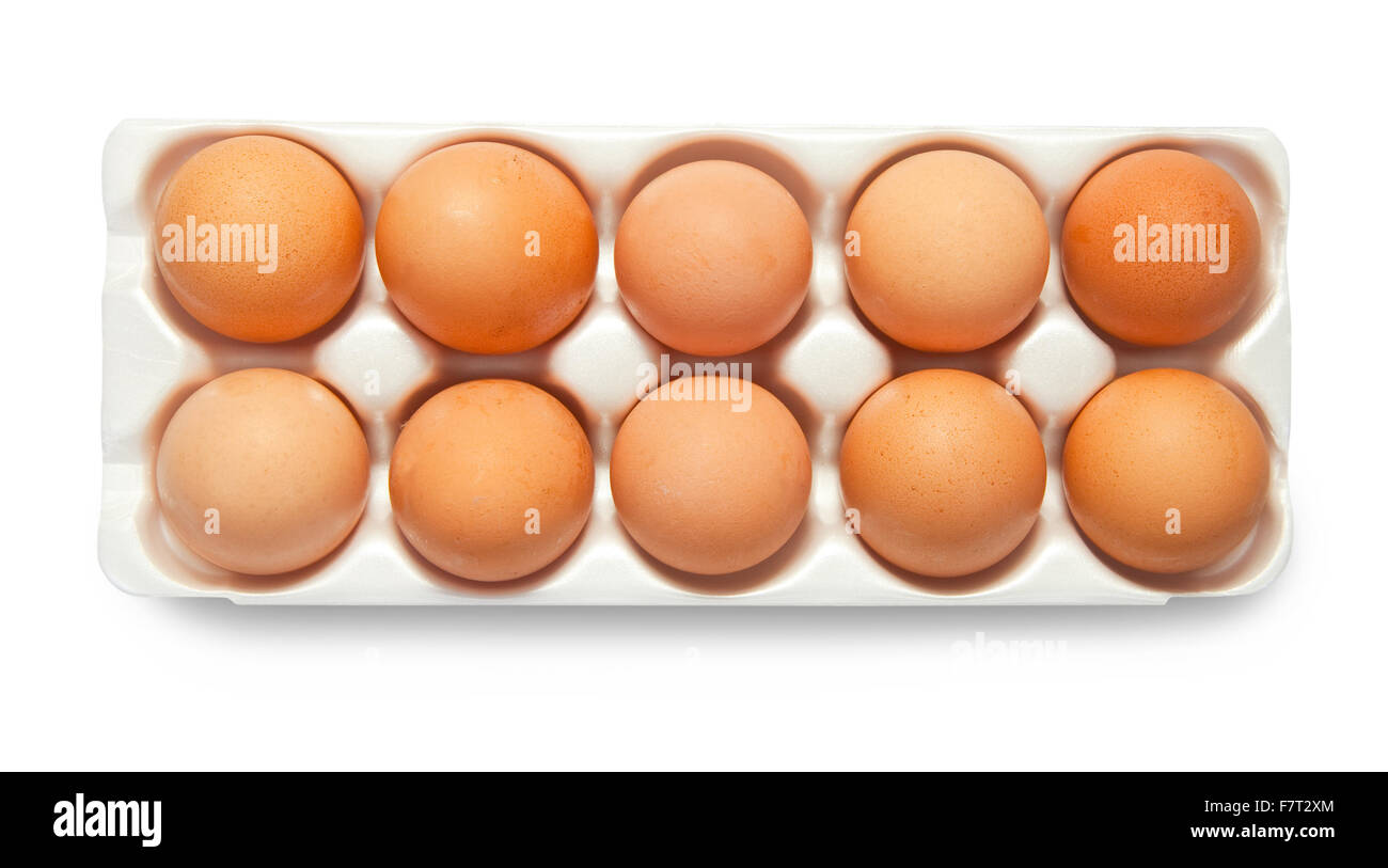Plastic container with ten eggs, isolated on white Stock Photo - Alamy