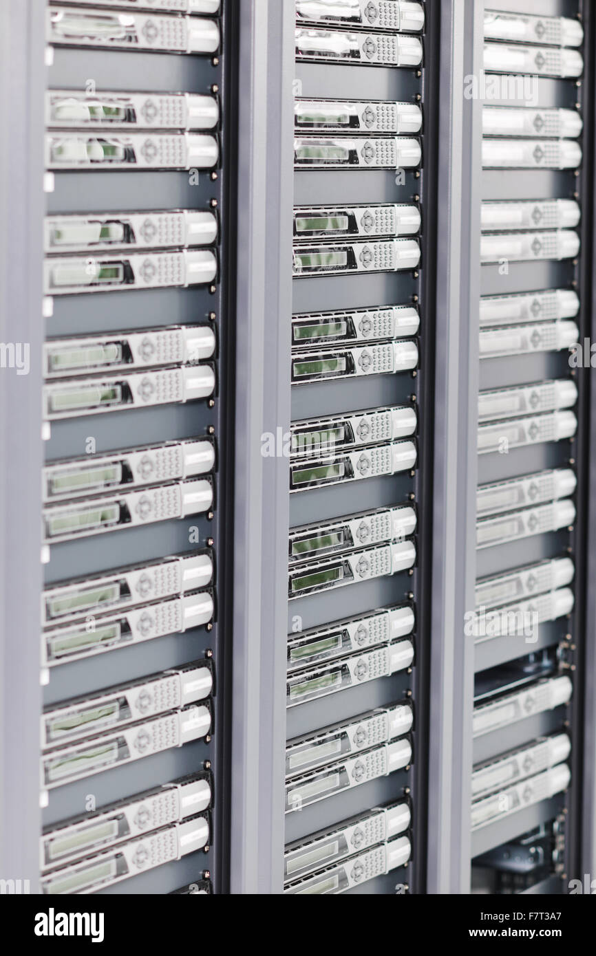 internet network server room with computers racks and digital receiver ...