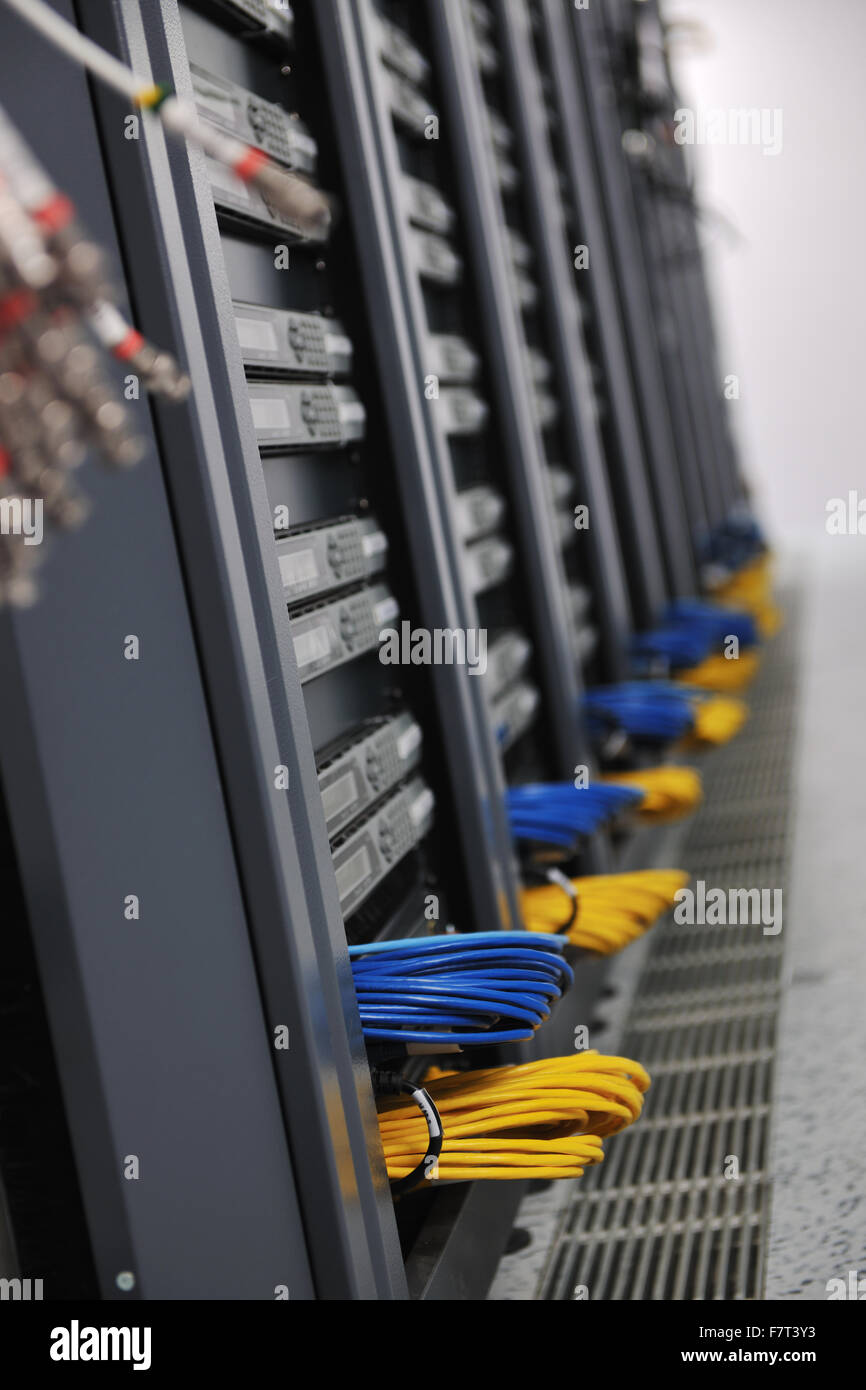 internet network server room with computers racks and digital receiver ...