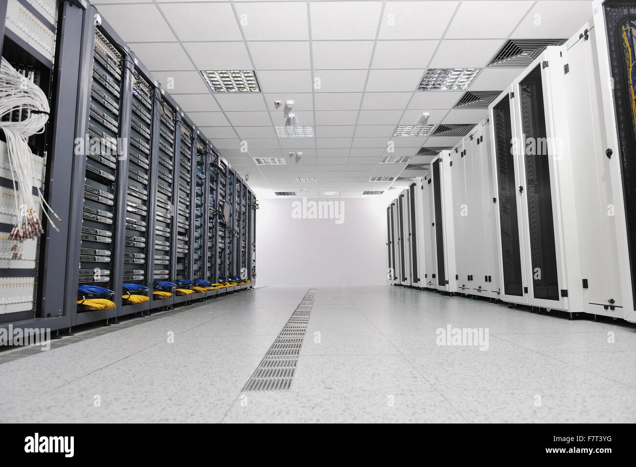 internet network server room with computers racks and digital receiver ...
