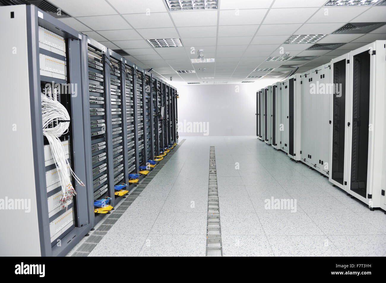 internet network server room with computers racks and digital receiver ...