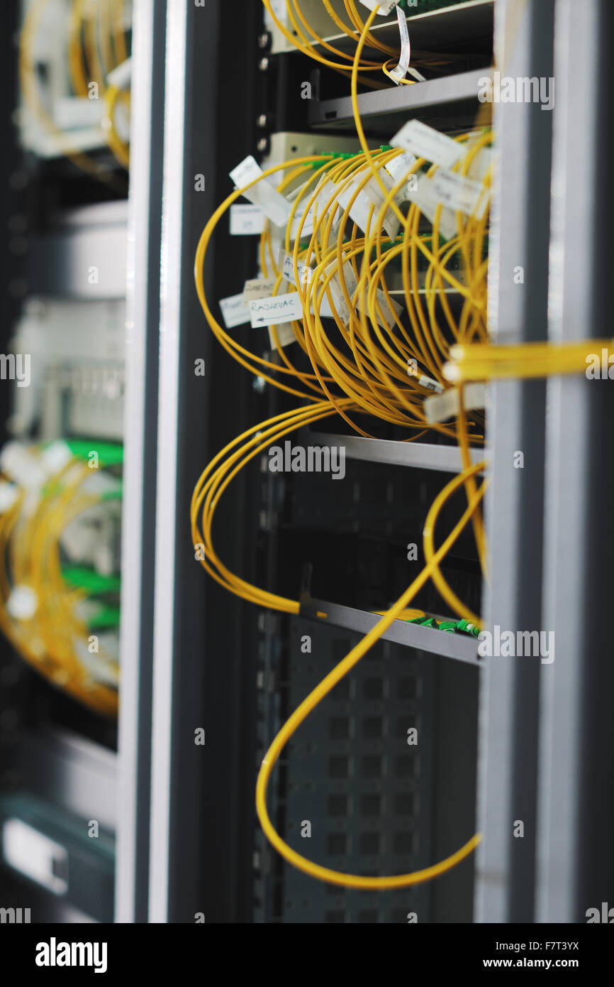 internet network server room with computers racks and digital receiver ...